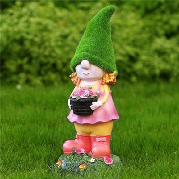 Accents | Flocked Lady Garden Gnomes Solar Gnome Decoration Garden ...